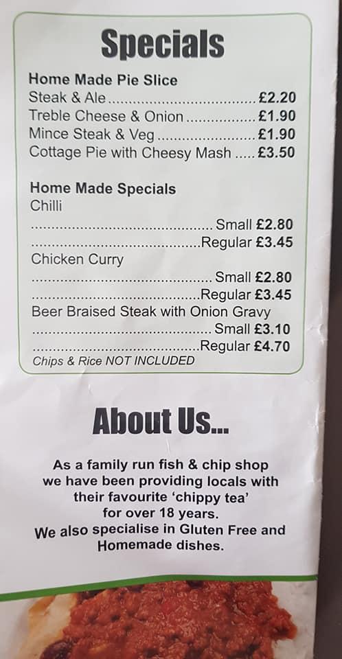 Menu at Holts Riverside Fish And Chips restaurant, Bolton