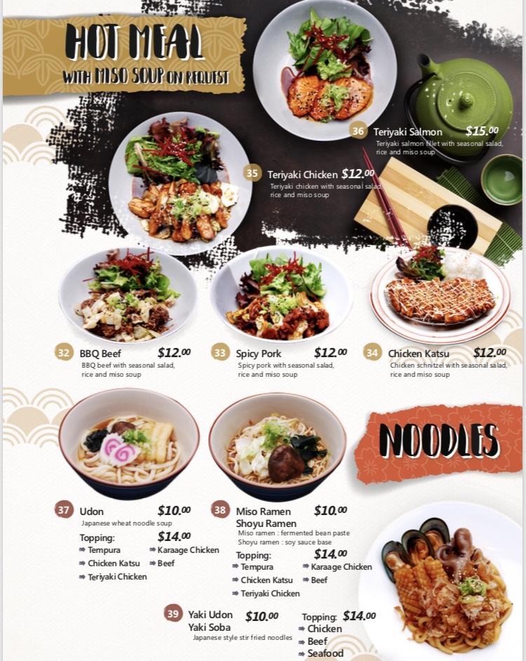 Menu at Itsumo Sushi restaurant, Mascot
