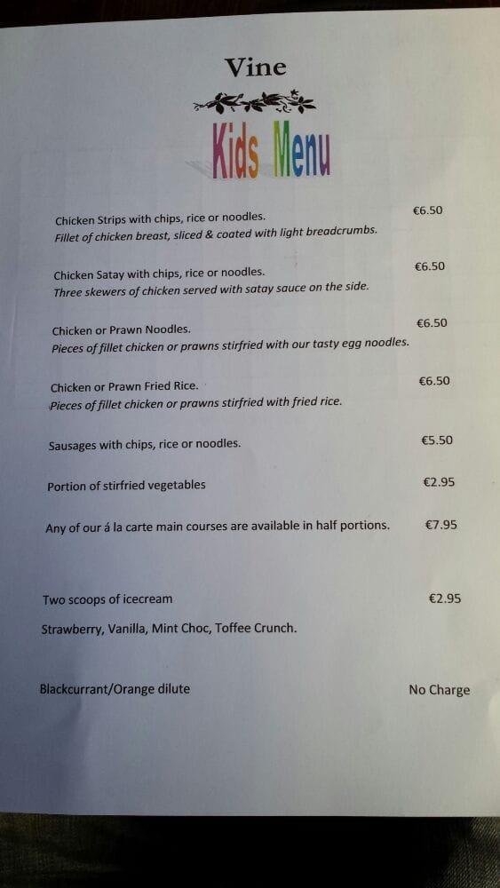 Menu at Vine Restaurant, Wexford