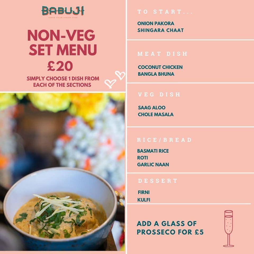 Menu at Babuji restaurant, London