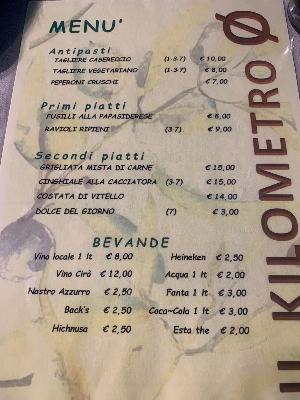 Menu at Bar del Corso i, Papasidero