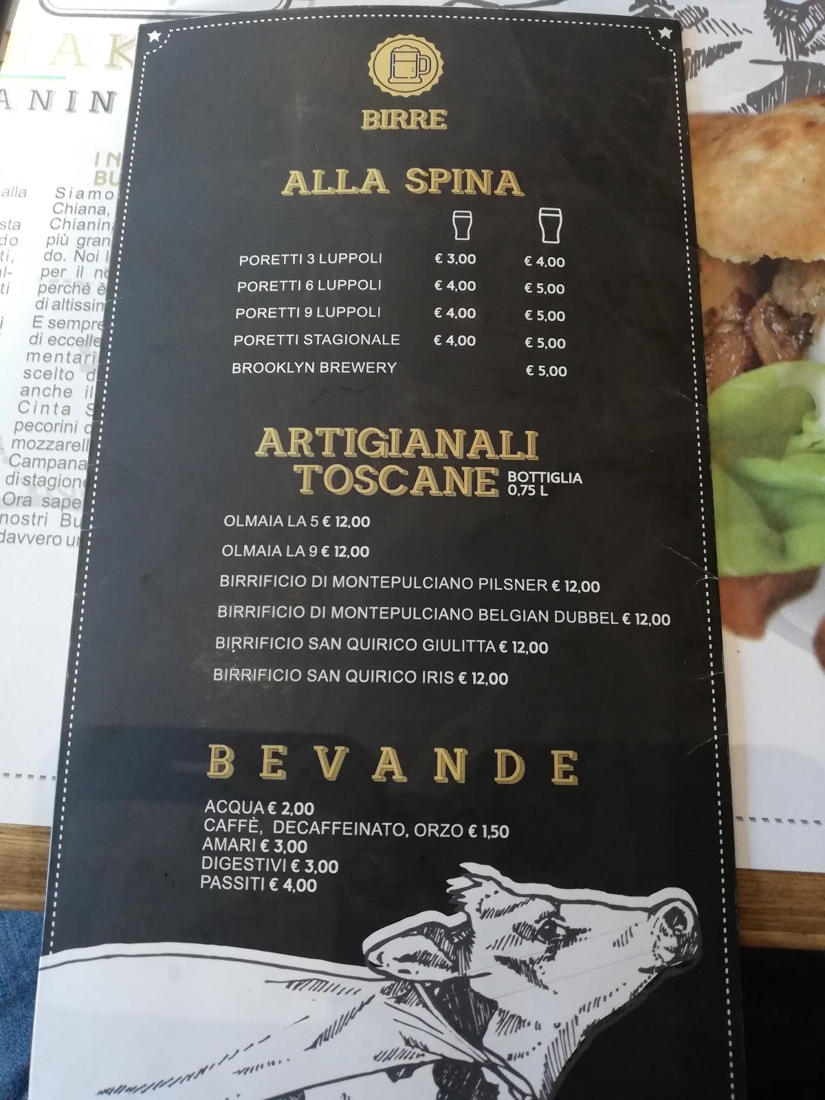 Menu au Bbq CHIANINA STATION Pienza, Pienza