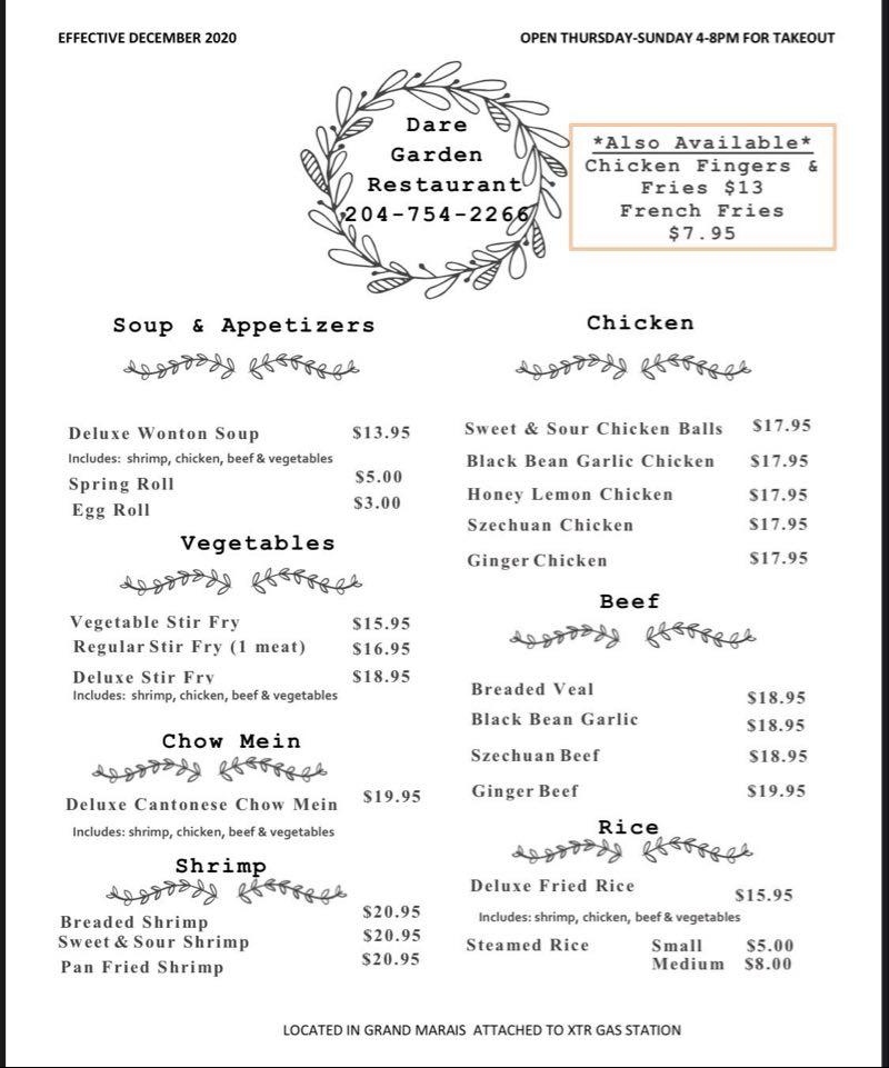 Menu at Dare Garden Restaurant, Grand Marais