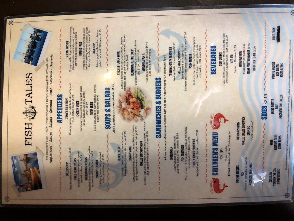 Menu at Fishtales restaurant, Norton