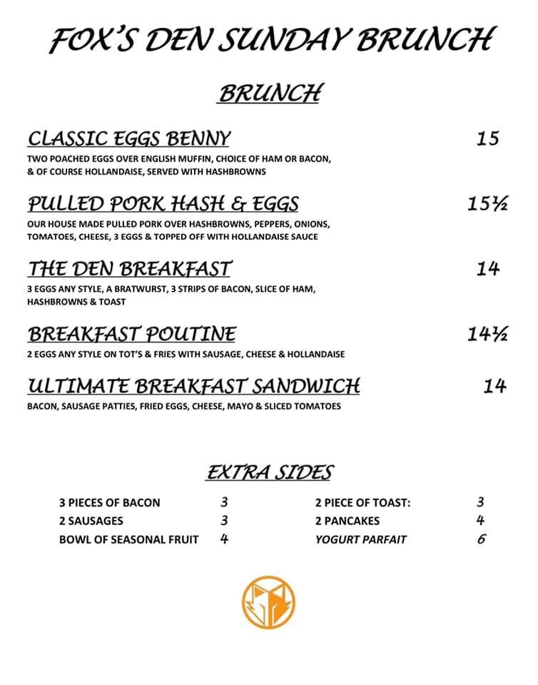 Menu at Fox's Den Bar & Grill, Williams Lake