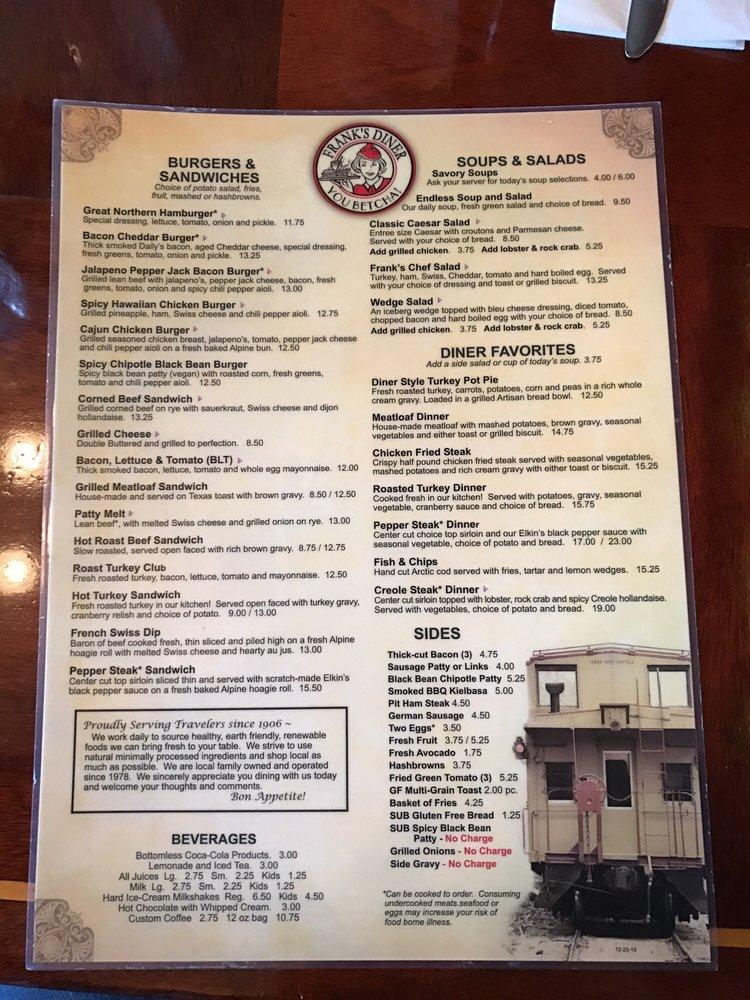 Menu at Frank's Diner - Downtown Spokane restaurant, Spokane, W 2nd Ave