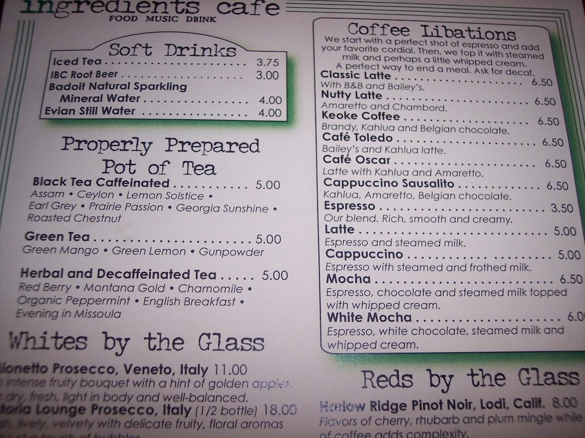 Menu at Ingredients Cafe, White Bear Lake