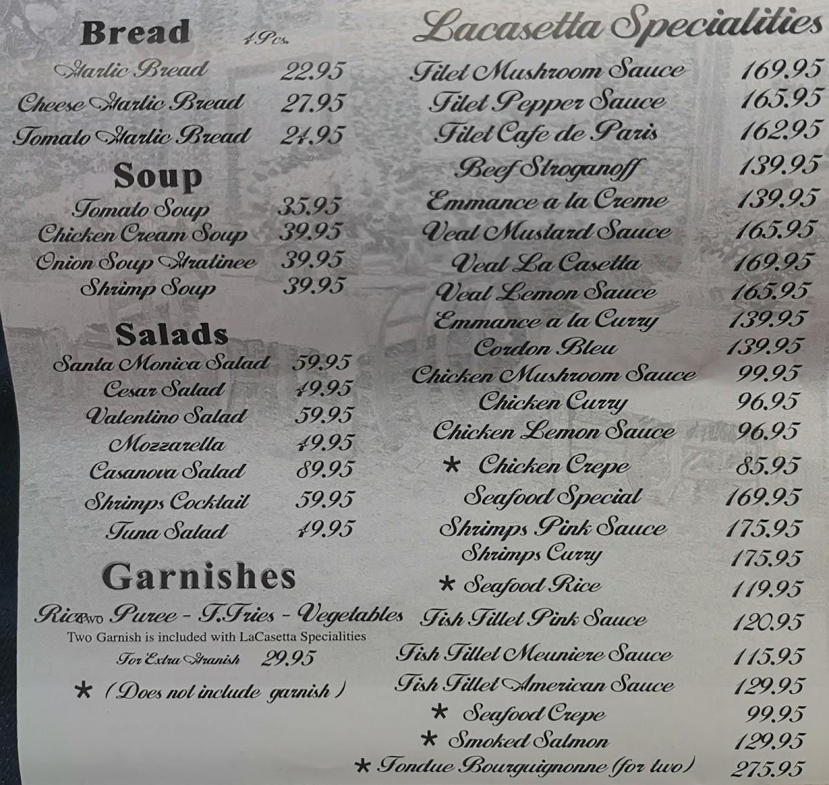 Speisekarte von La Casetta restaurant, Sheikh Zayed City