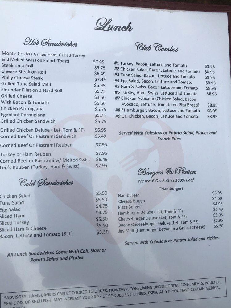 Menu at Leo's Cafe, McDonough, 232 Racetrack Rd