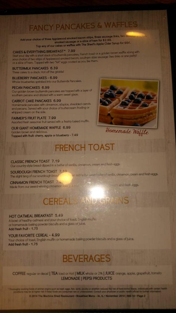 Menu at Machine Shed Restaurant Urbandale, Urbandale