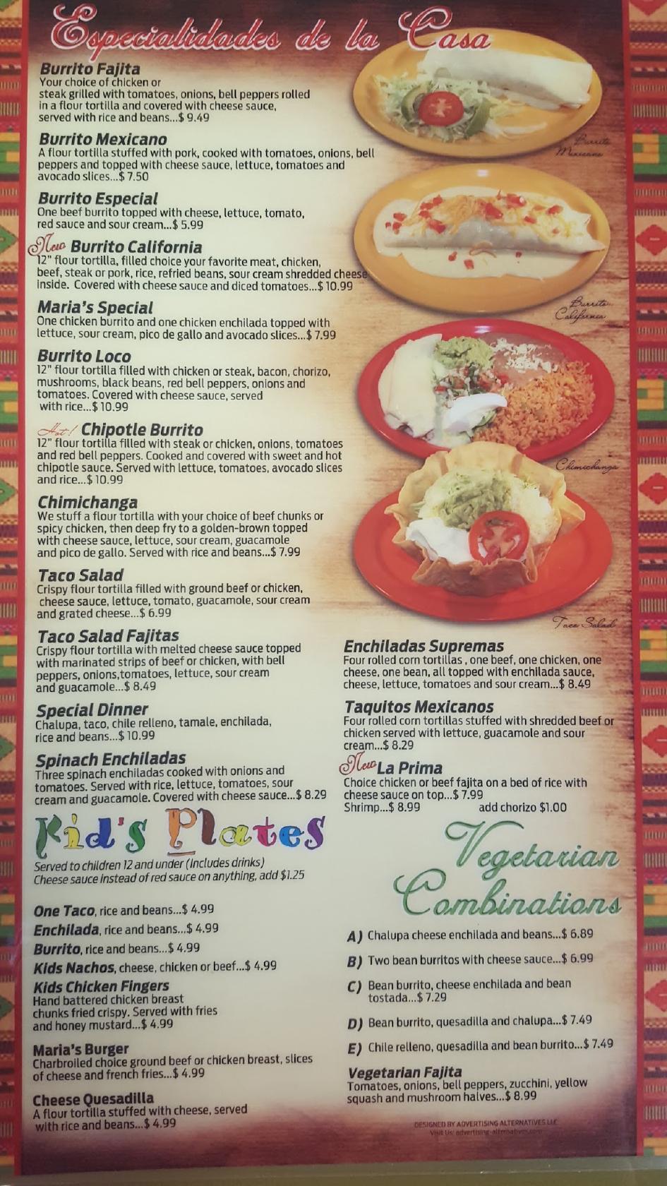 Menu at Maria Mexican Restaurant, Independence