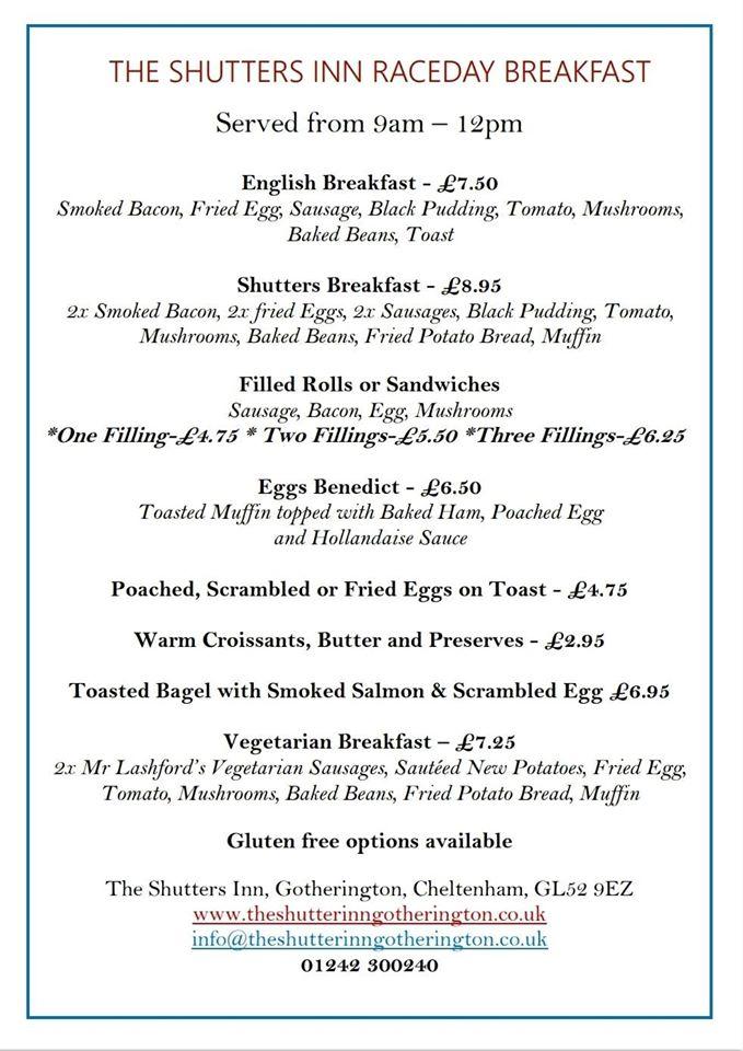 Menu at The Shutters Inn pub & bar, Cheltenham