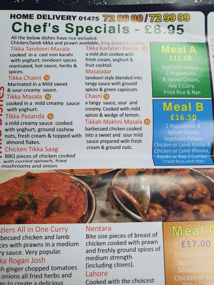Menu at Sizzlers fast food, Greenock