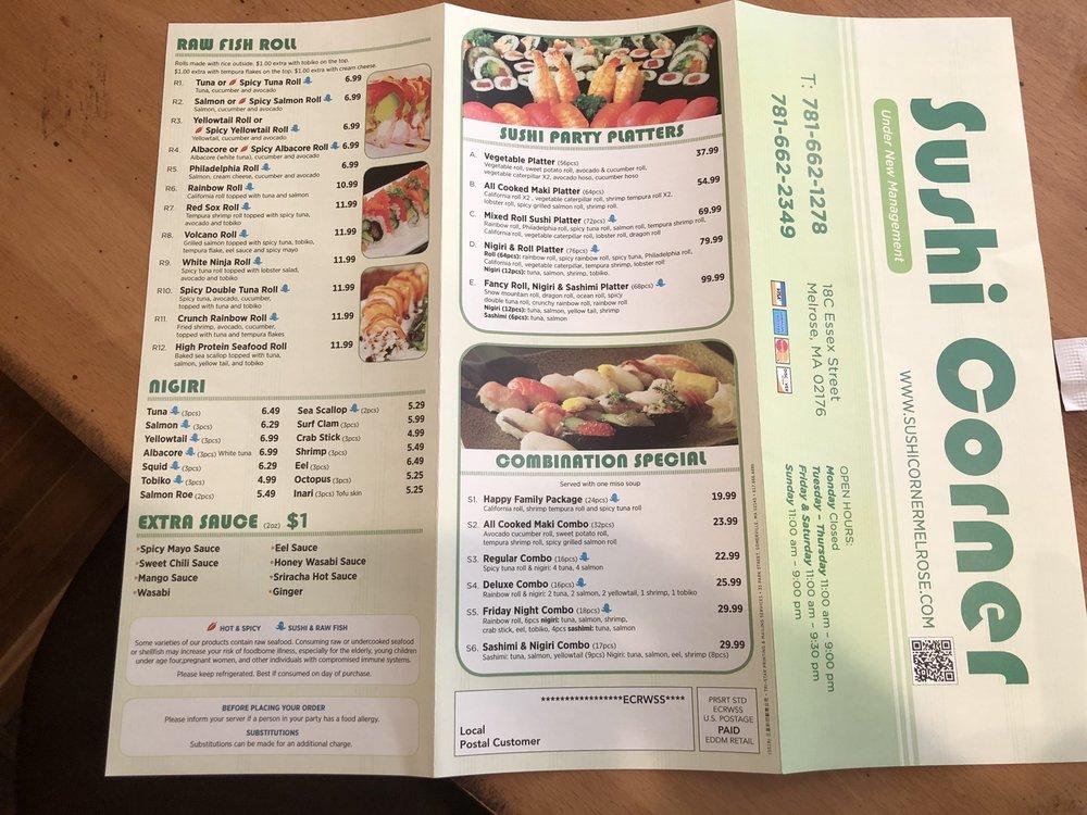 Menu at Sushi Corner restaurant, Melrose, 18c Essex St