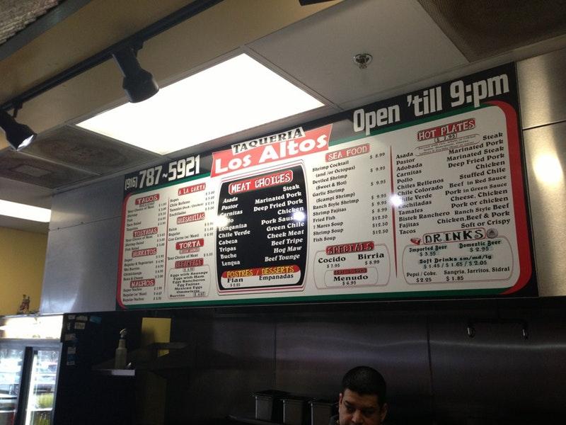Menu at Taqueria Los Altos restaurant, Roseville, Foothills Blvd #115