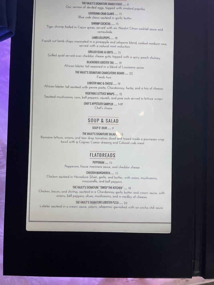 Menu at Vault Seafood & Steakhouse, Mansfield