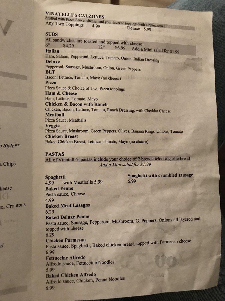 Menu at Vinatellis Italian Cafe, Markle