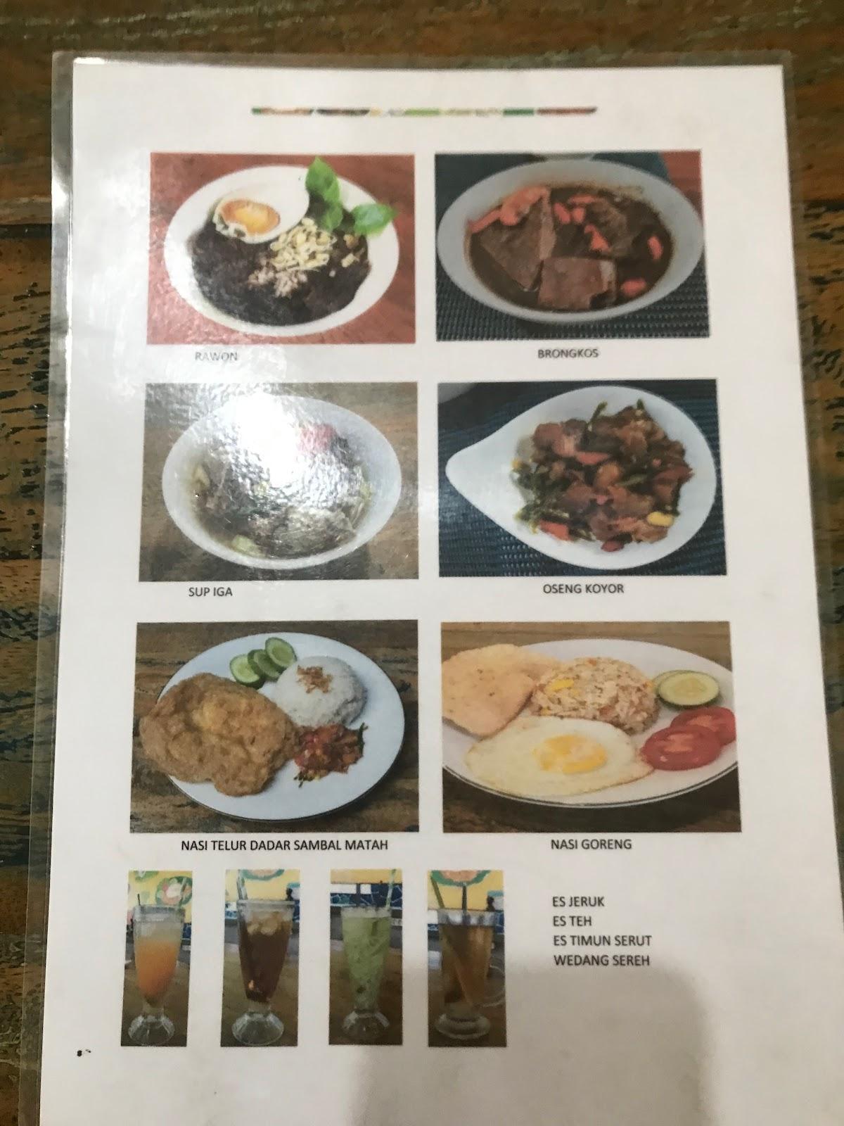 Menu at Warung Makan KLUWAK RAWON restaurant, Yogyakarta