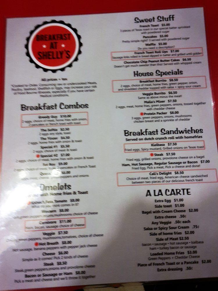 Menu at Breakfast at Shelly's restaurant, Pittsburgh