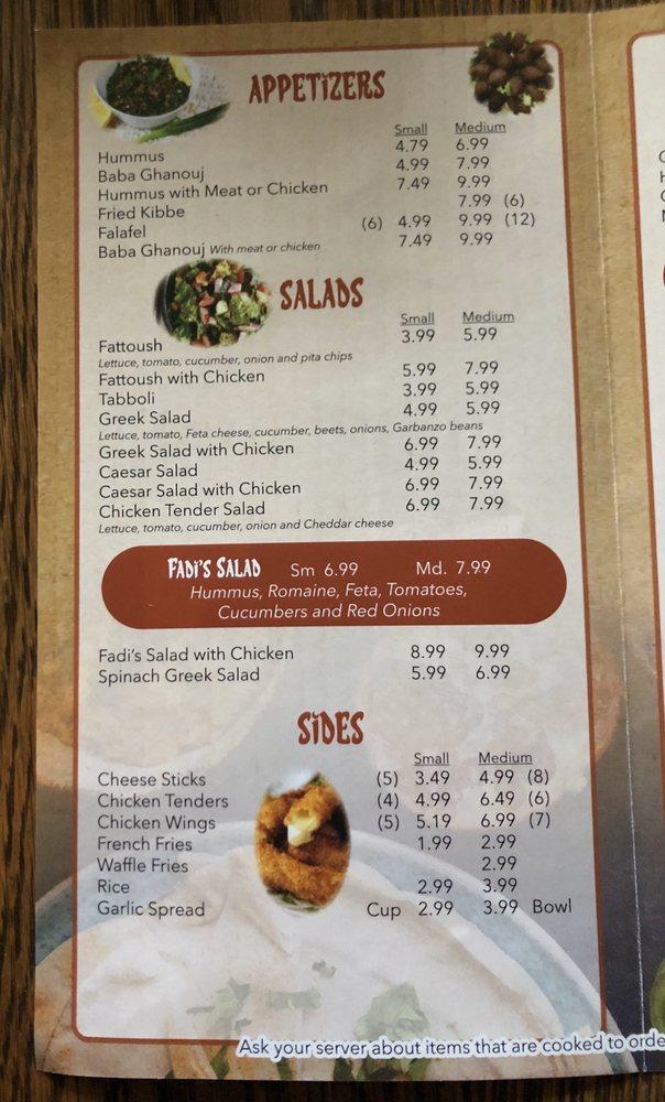 Menu at Fadis Lebanese Grill restaurant, Shelby charter Township