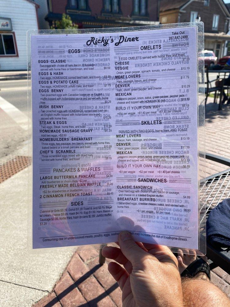 Menu at Ricky's Diner restaurant, Bridgton