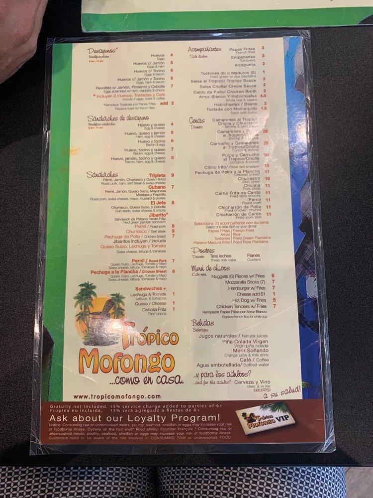 Menu at Tropico Mofongo Restaurant, Kissimmee, Vineland Rd #2