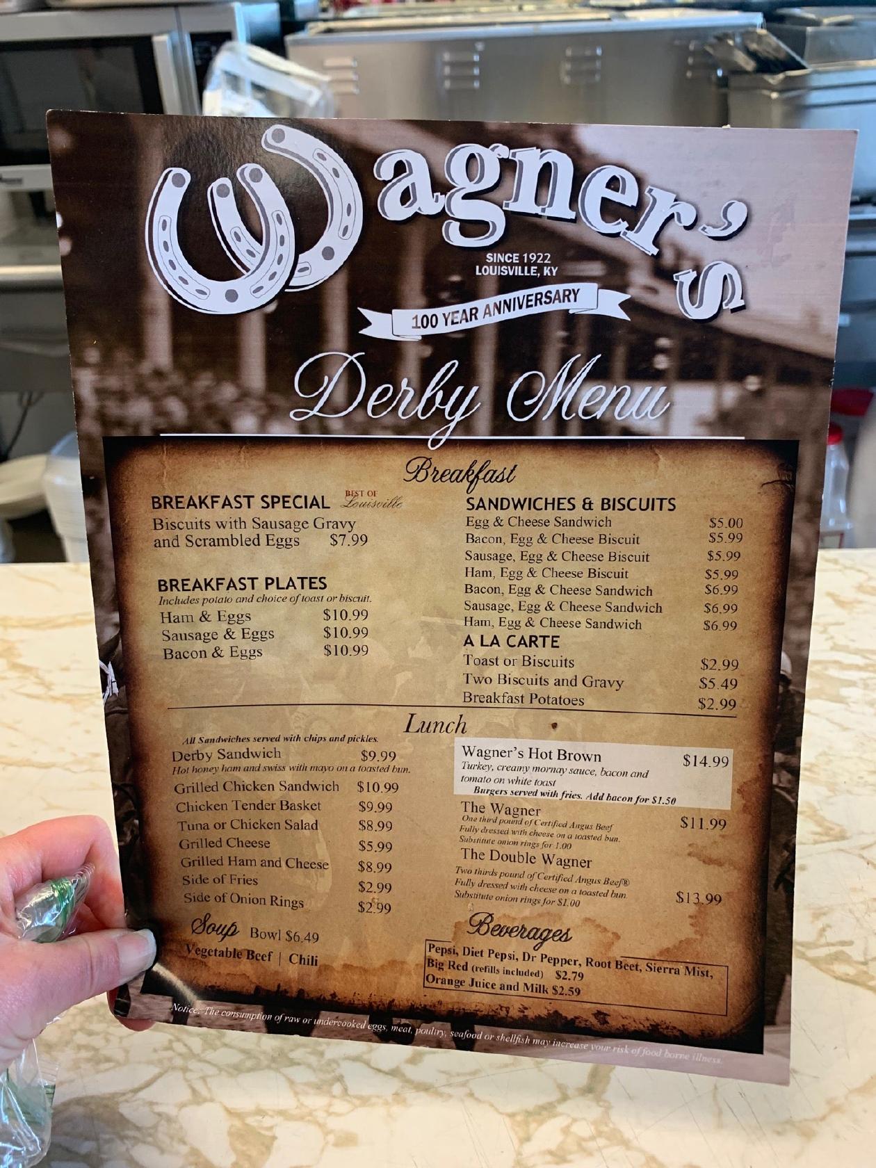 Menu at Wagner's Pharmacy restaurant, Louisville