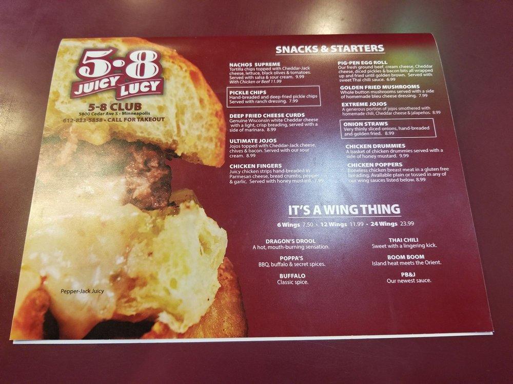 Menu at 5-8 Club, Minneapolis