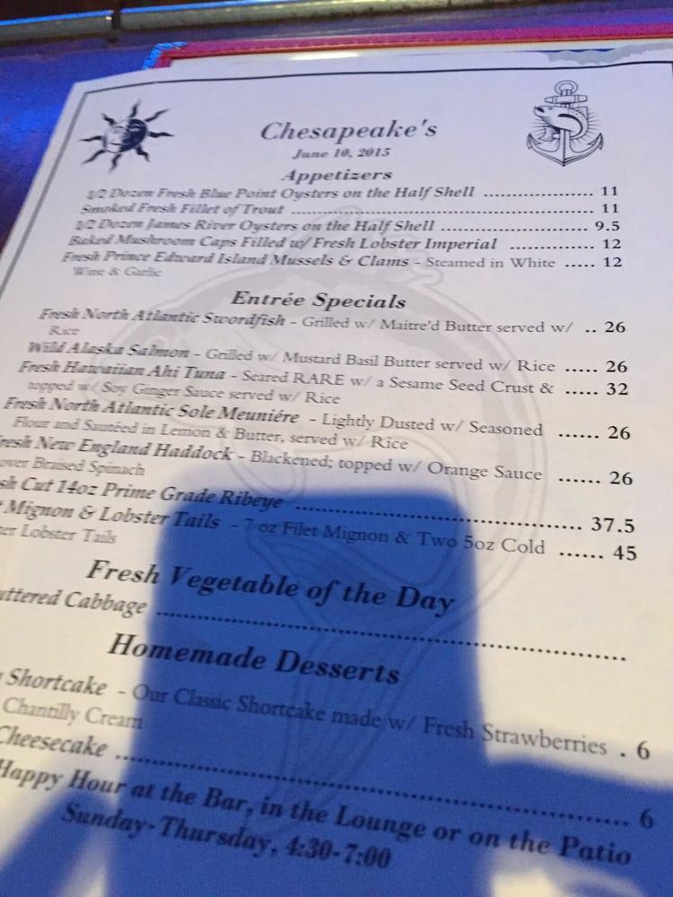 Menu at Chesapeake's Seafood Restaurant, Knoxville, 415 Locust St