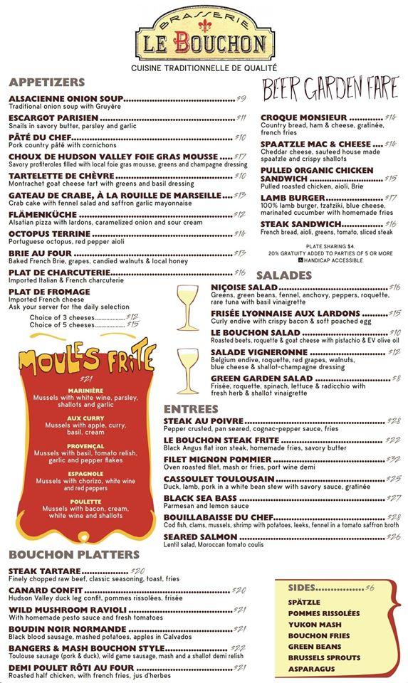 Menu at Le Bouchon restaurant, Cold Spring