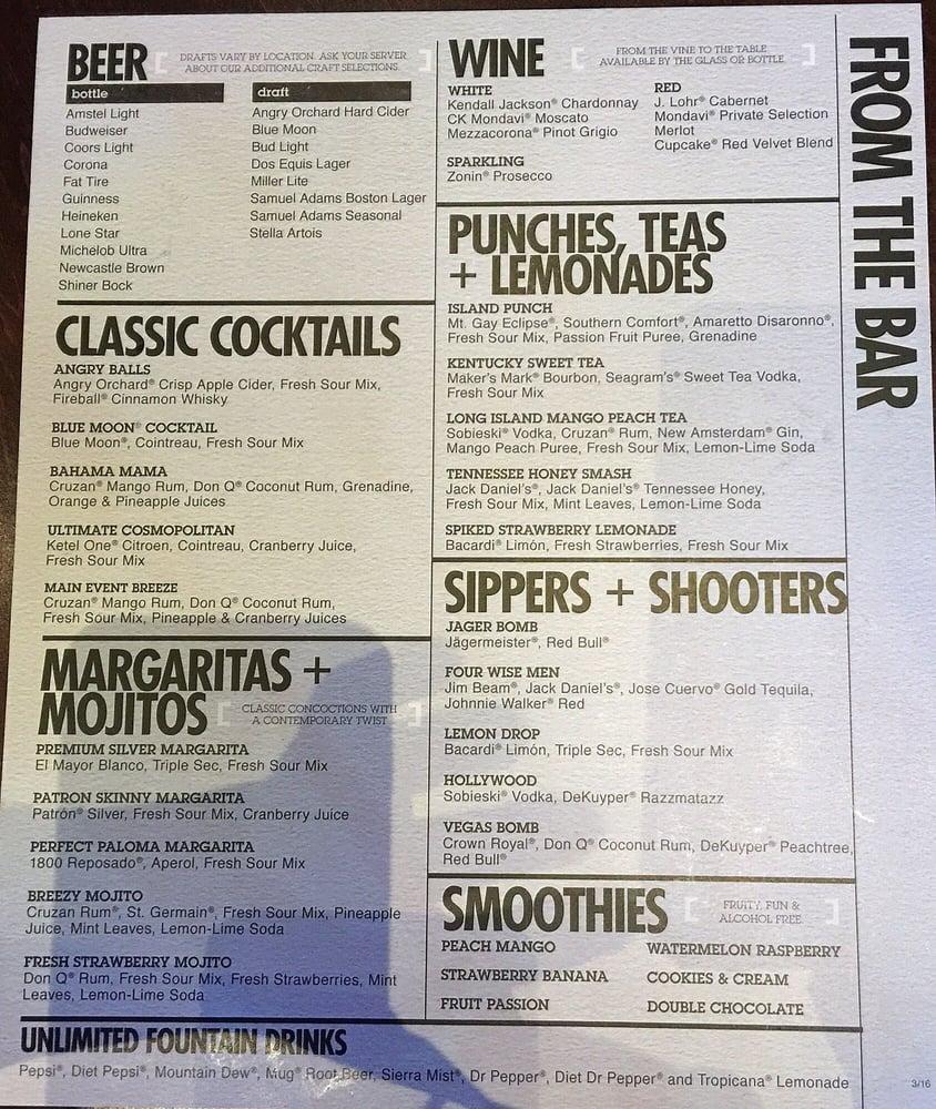 Menu at Main Event Louisville restaurant, Louisville
