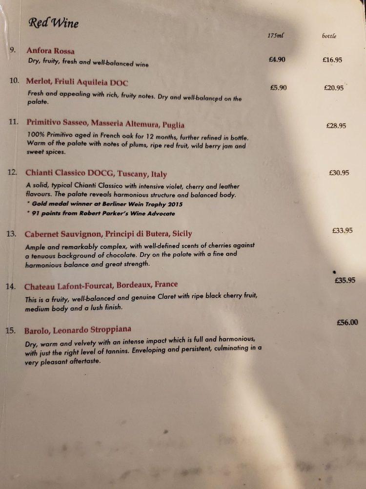 Menu at My Old Place restaurant, London, 88-90 Middlesex St
