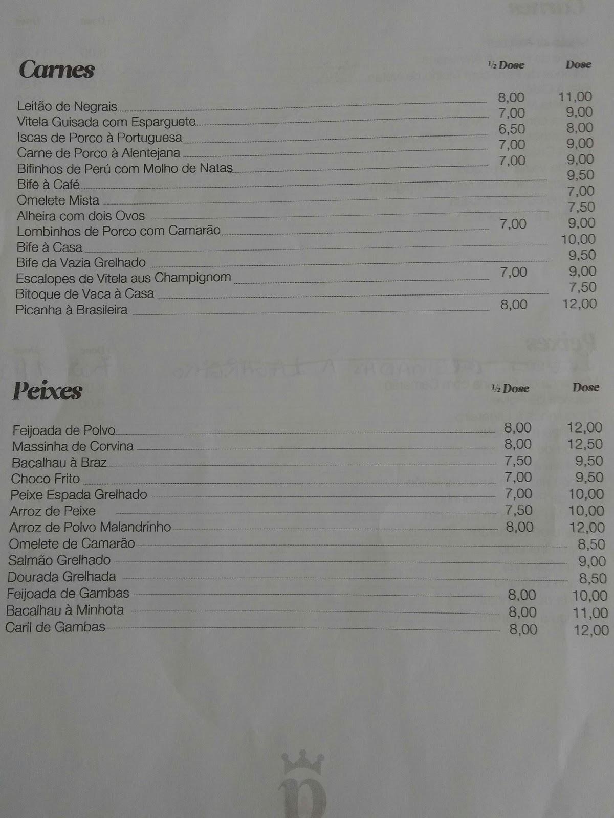 Menu em O Palácio restaurante, Almada