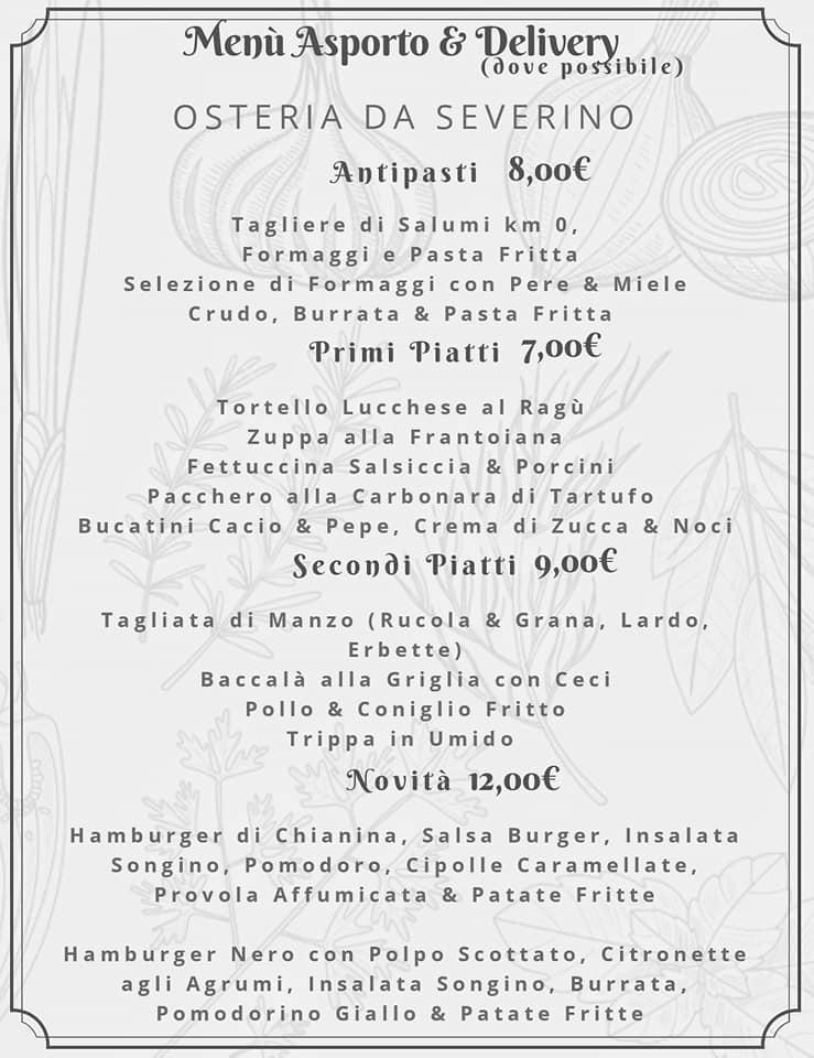 Menu at Osteria da Severino restaurant, Matraia