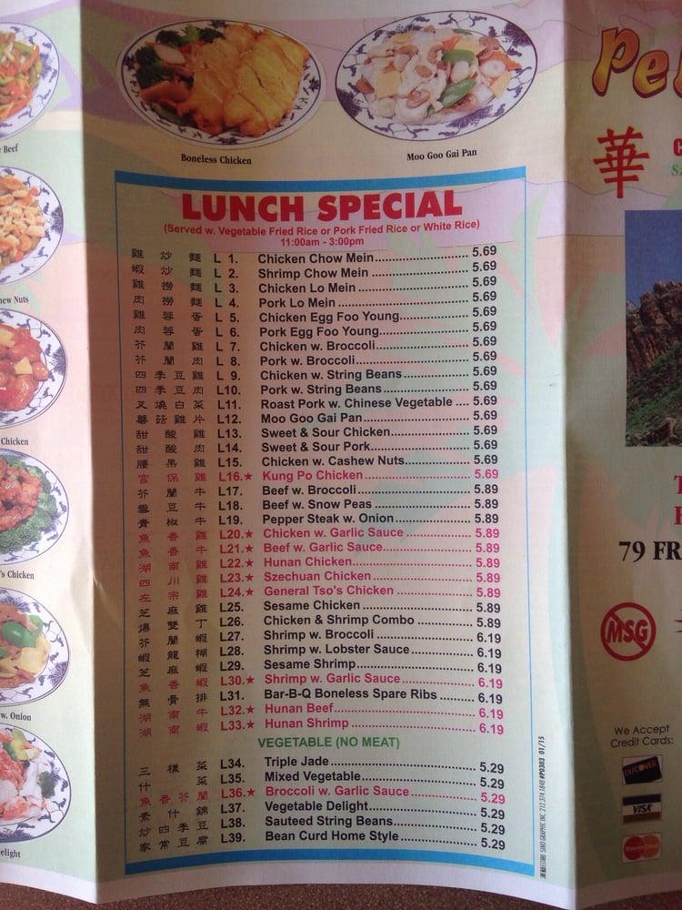 Menu at Peking Wok restaurant, Kane