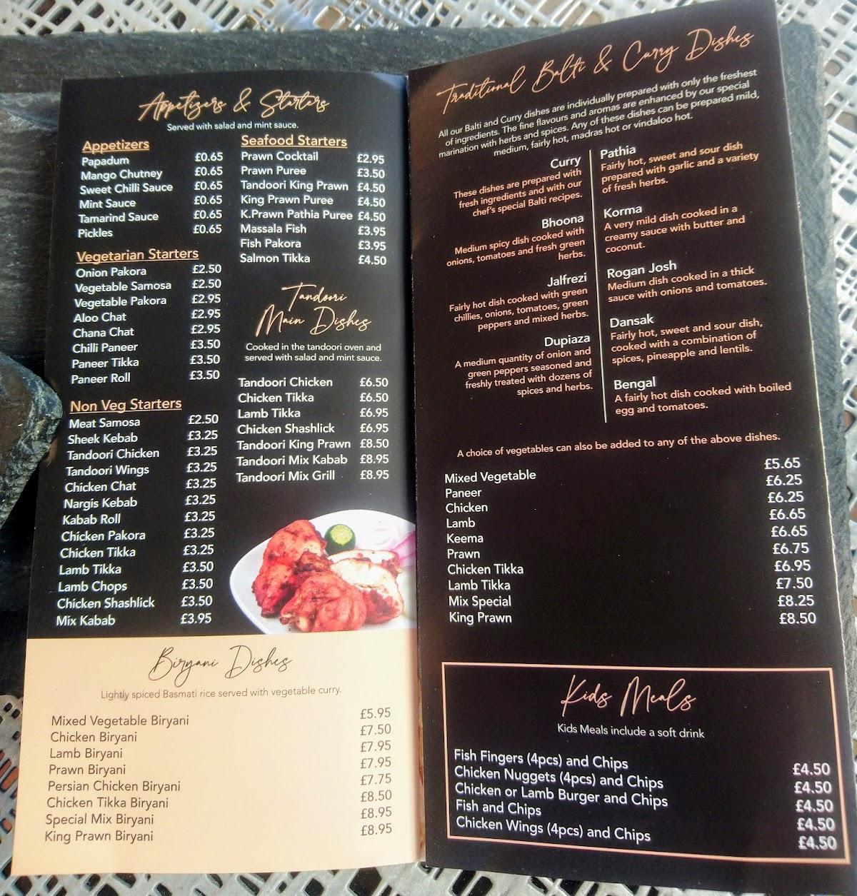 Menu at Pleck Balti restaurant, Walsall