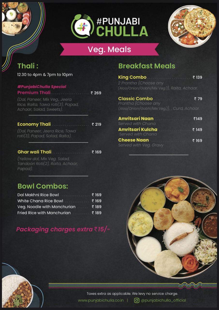 Menu at Punjabi Chulla Mohali, Sahibzada Ajit Singh Nagar