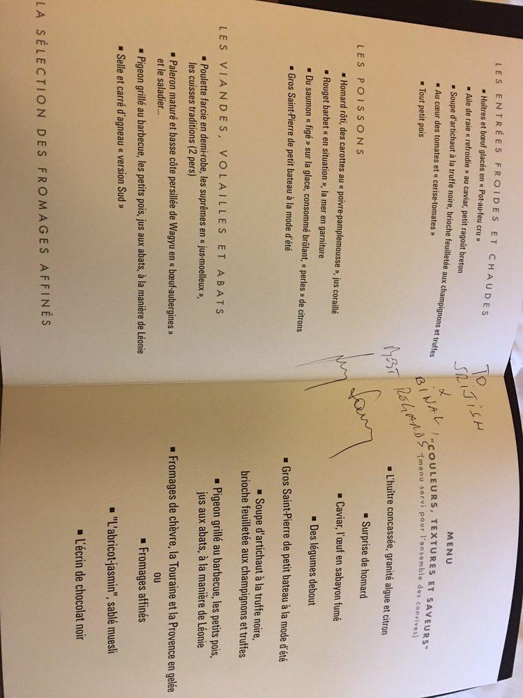 Menu au Restaurant Guy Savoy, Paris, Monnaie de Paris