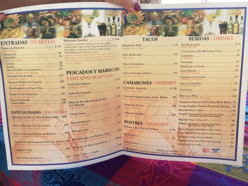 Menu at Restaurante Arena, Zihuatanejo