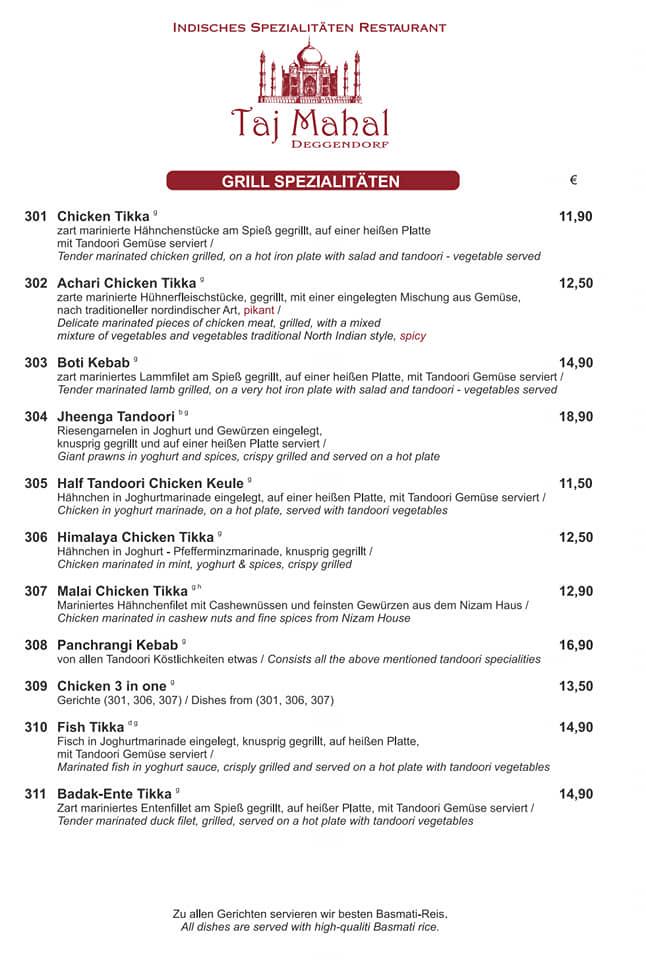 Menu at TAJ MAHAL - Indian Restaurant, Deggendorf