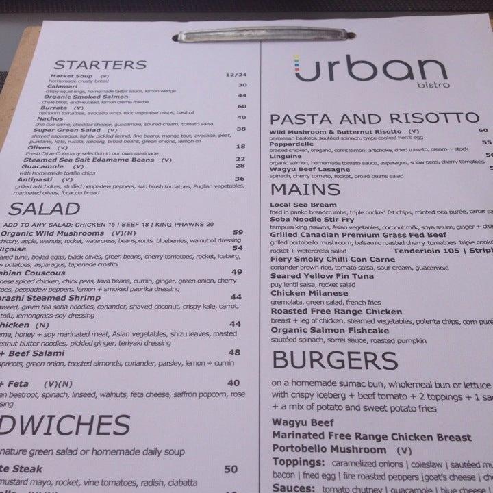 Menu at Urban Bistro restaurant, Dubai, Al Nujoom Street