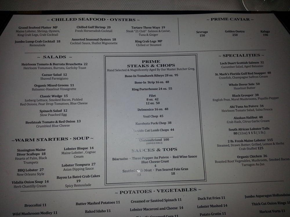 Menu at BR Prime steakhouse, Biloxi, 875 Beach Boulevard
