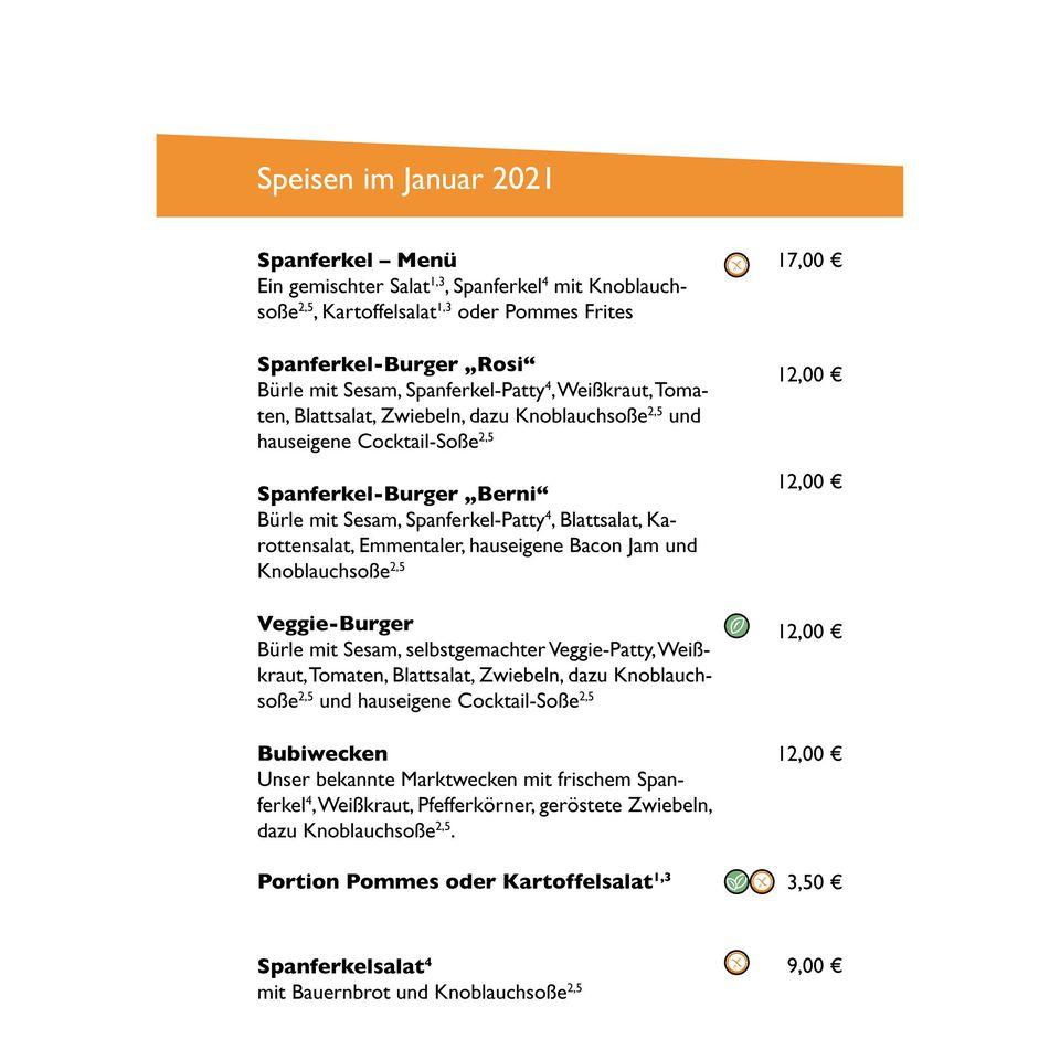 Speisekarte von Gerteiser's Spanferkel restaurant, Laufenburg