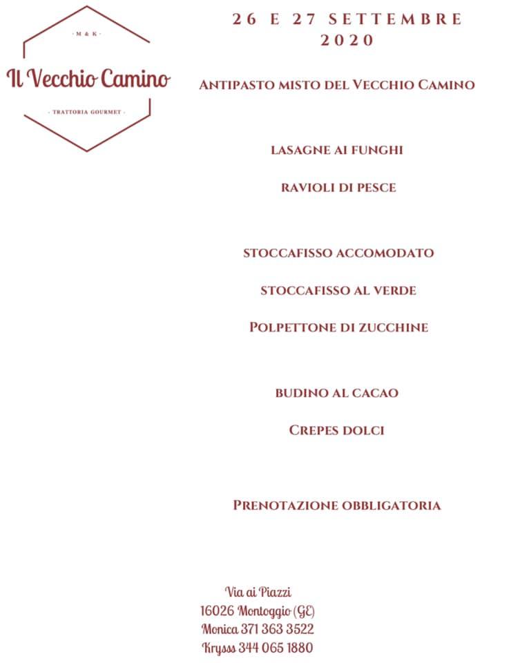 Speisekarte von Il Vecchio Camino restaurant, Montoggio