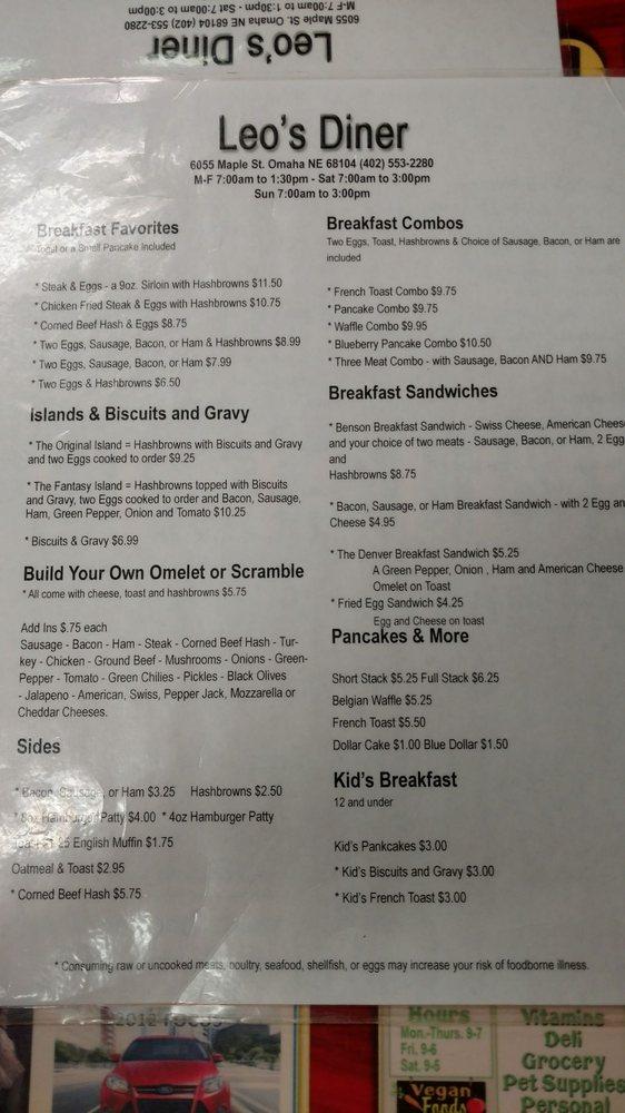 Menu at Leo's Diner restaurant, Omaha