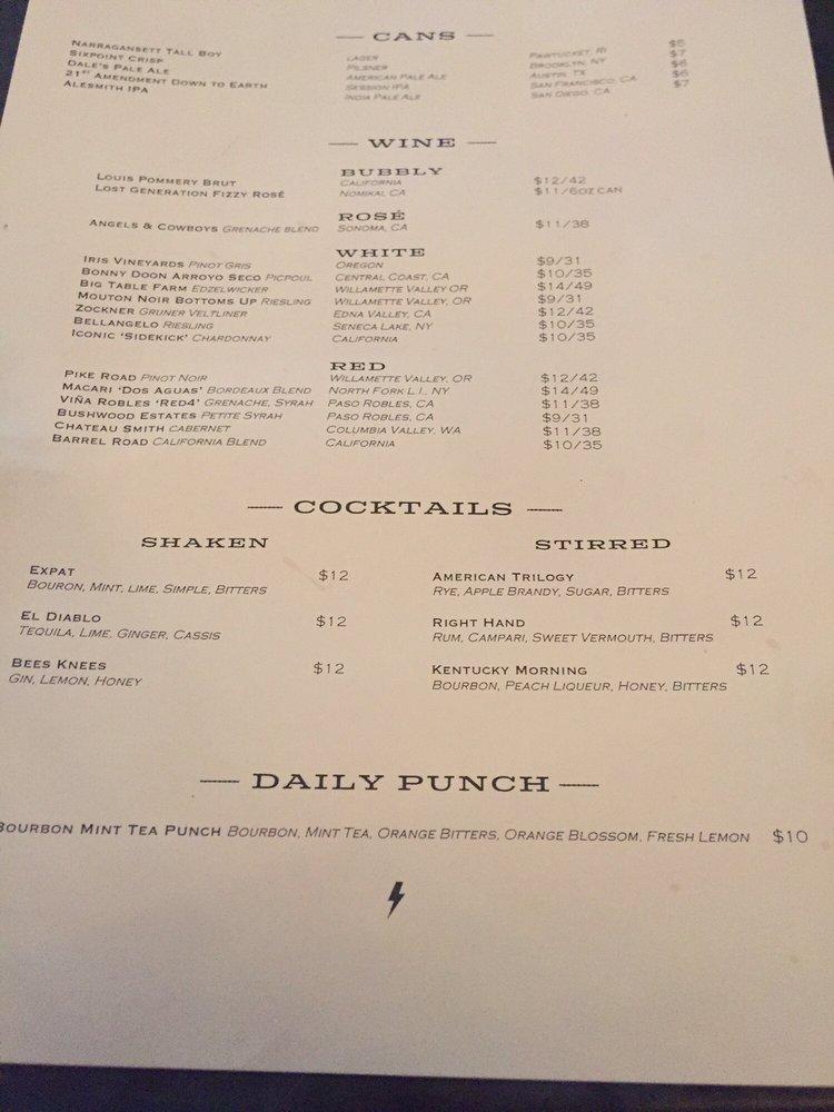 Carta del pub y bar Low Fidelity, Jersey City