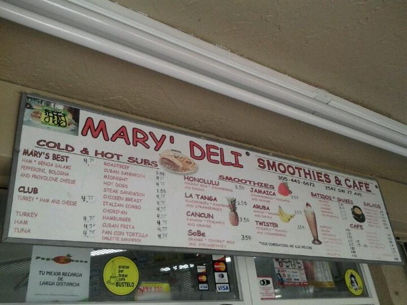 Menu at Mary's Cafe, Miami, SW 27th Ave
