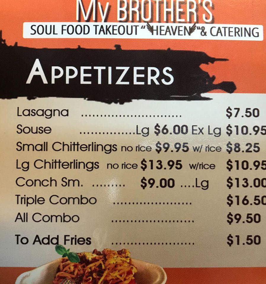 Menu at My Brother's Soul Food Heaven restaurant, Fort Lauderdale