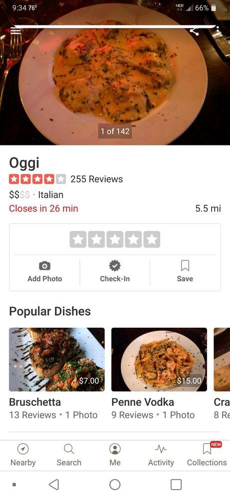 Menu at OGGI Ristorante Italiano restaurant, Charlotte, Hawfield Way Dr