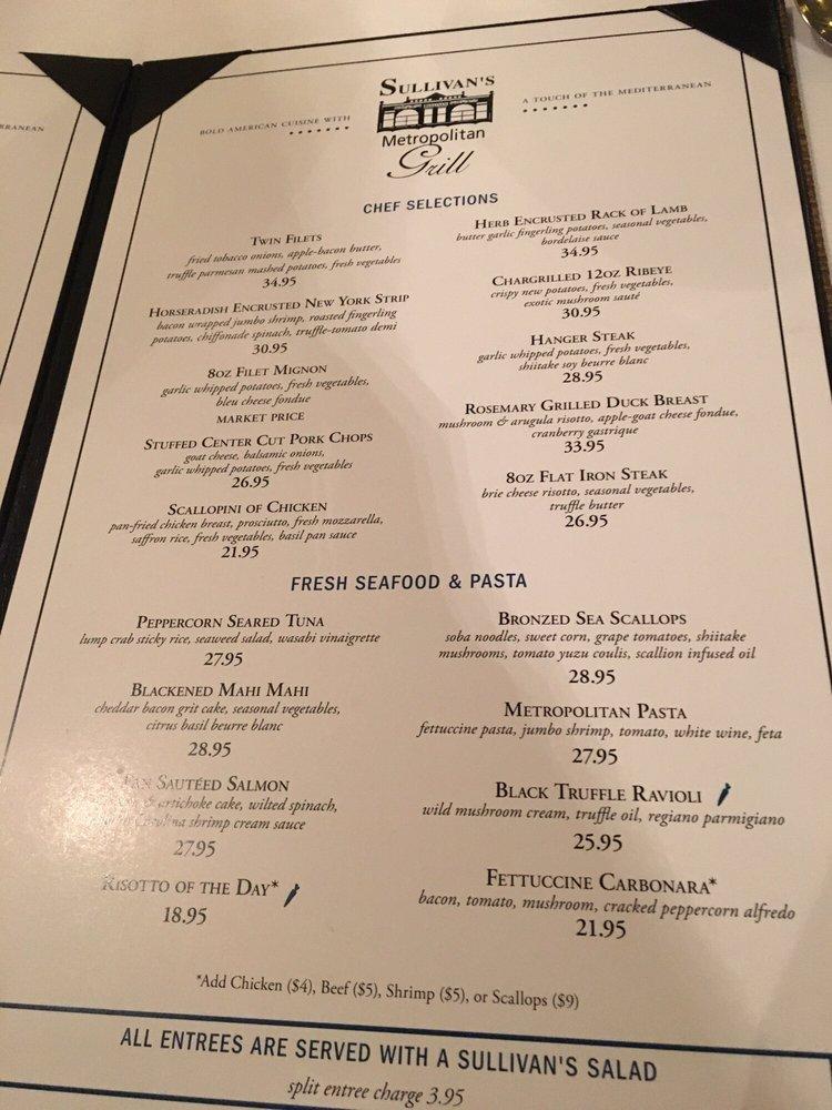 Menu at Sullivan's Metropolitan Grill pub & bar, Anderson